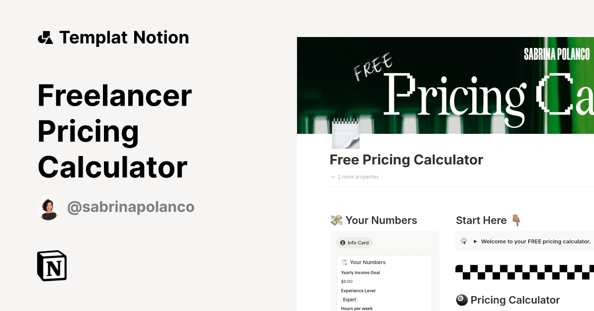 Freelancer Pricing Calculator Templat oleh Sabrina Polanco | Notion Marketplace