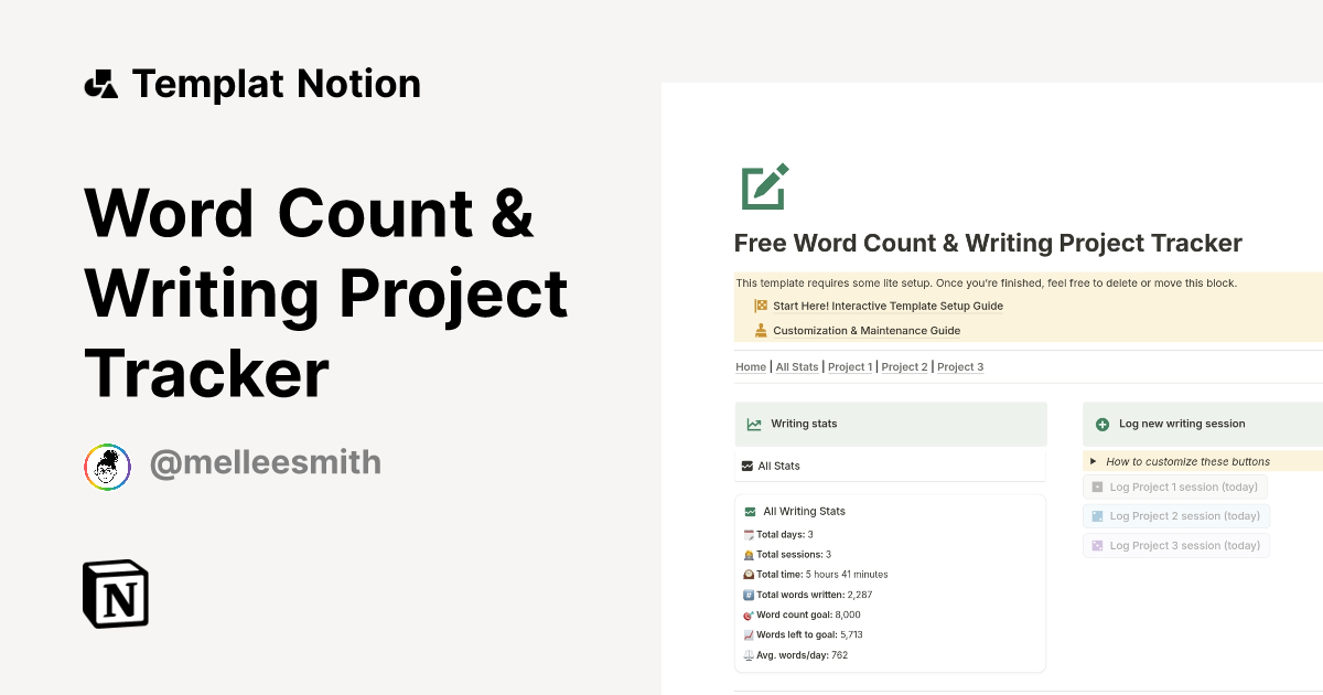 Word Count & Writing Project Tracker Templat oleh Mel @ Joyful Creators ...