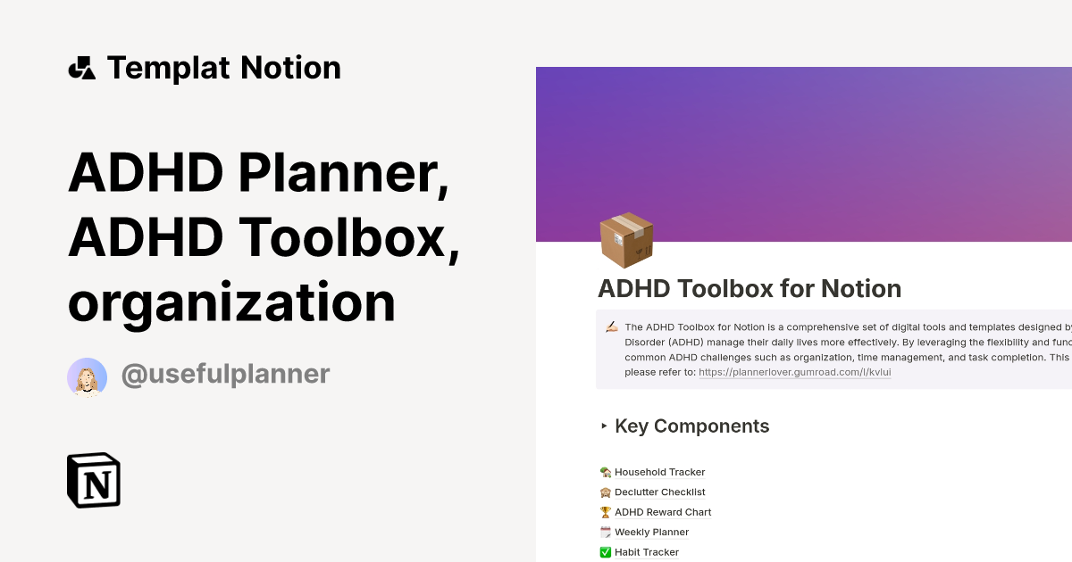 Templat ADHD Planner, ADHD Toolbox, organization | Notion Marketplace