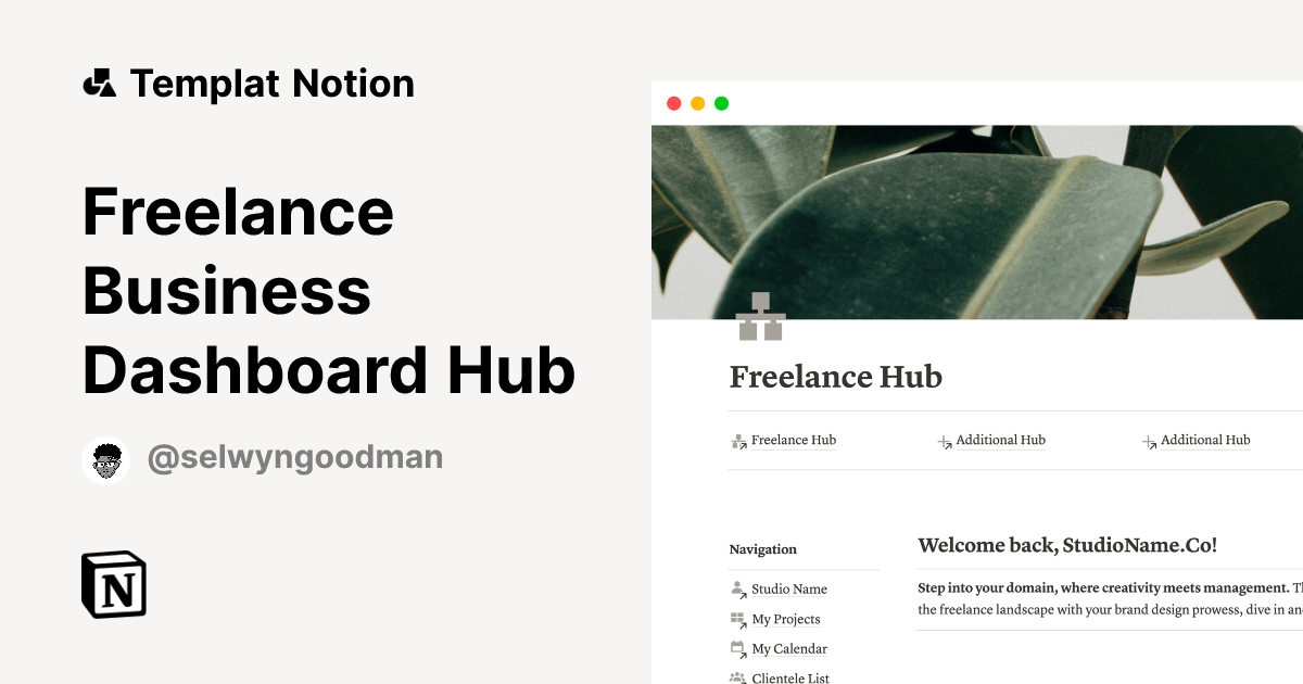 Templat Freelance Business Dashboard Hub | Notion Marketplace