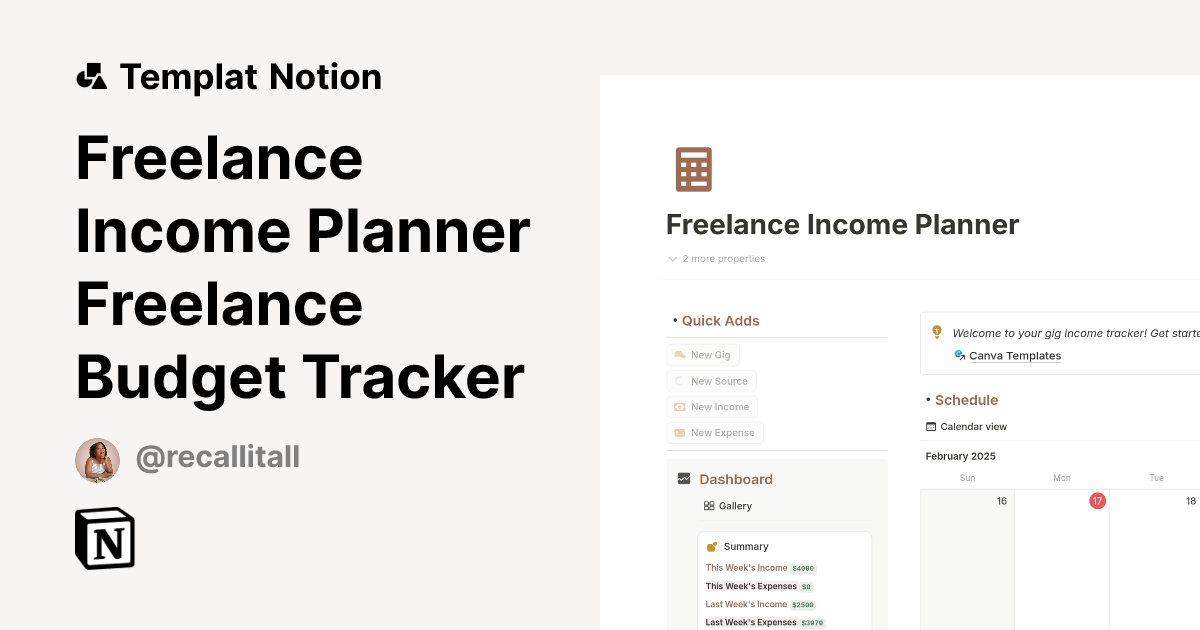 Freelance Income Planner Freelance Budget Tracker Templat oleh Lez ...