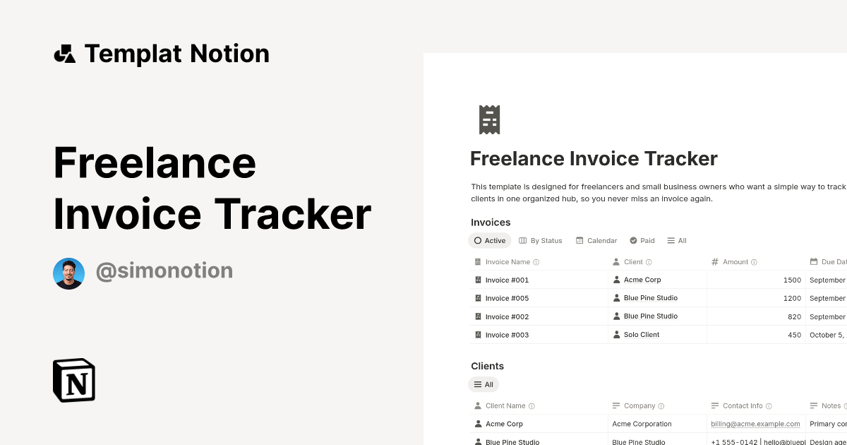 Templat Freelance Invoice Tracker | Notion Marketplace