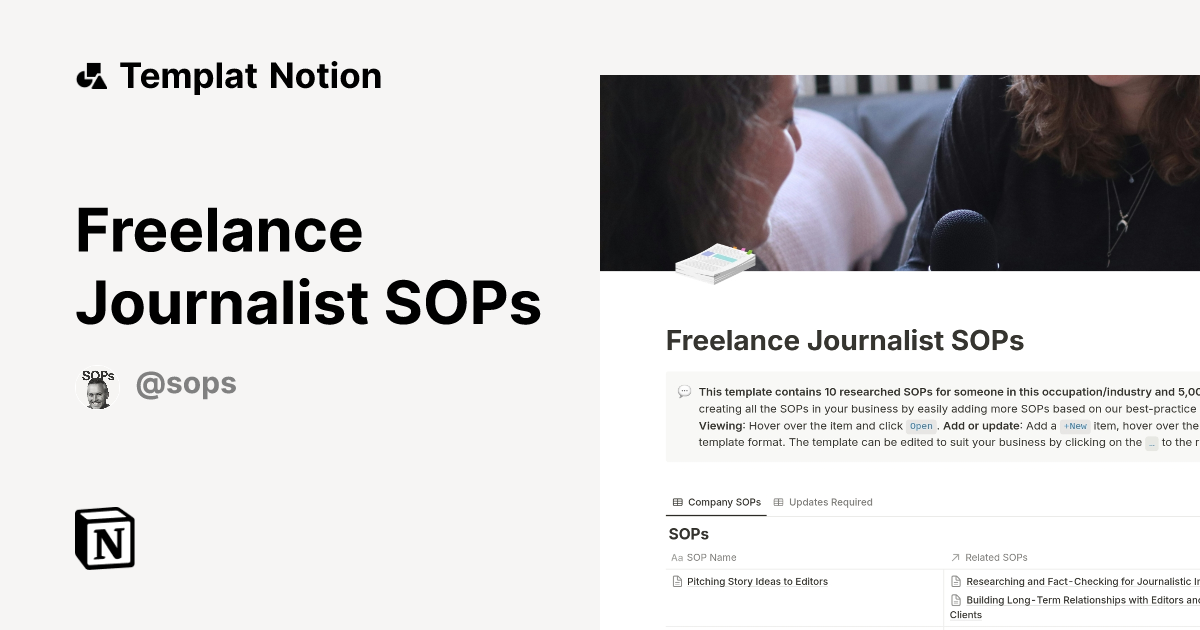 Templat Freelance Journalist SOPs | Notion Marketplace