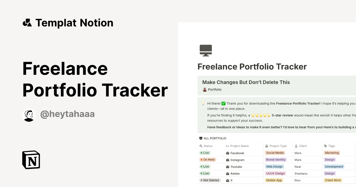 Templat Freelance Portfolio Tracker | Notion Marketplace