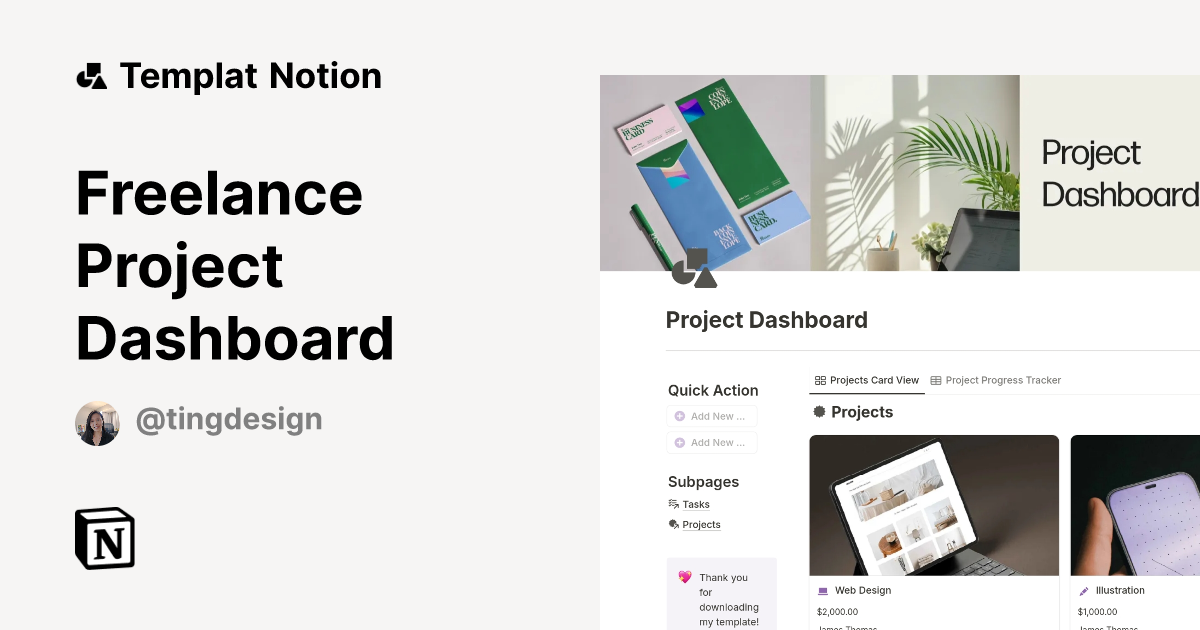Freelance Project Dashboard Templat oleh TingDesign | Notion Marketplace