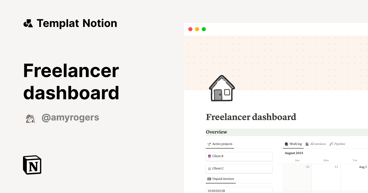 Freelancer dashboard Templat oleh Amy Rogers | Notion Marketplace