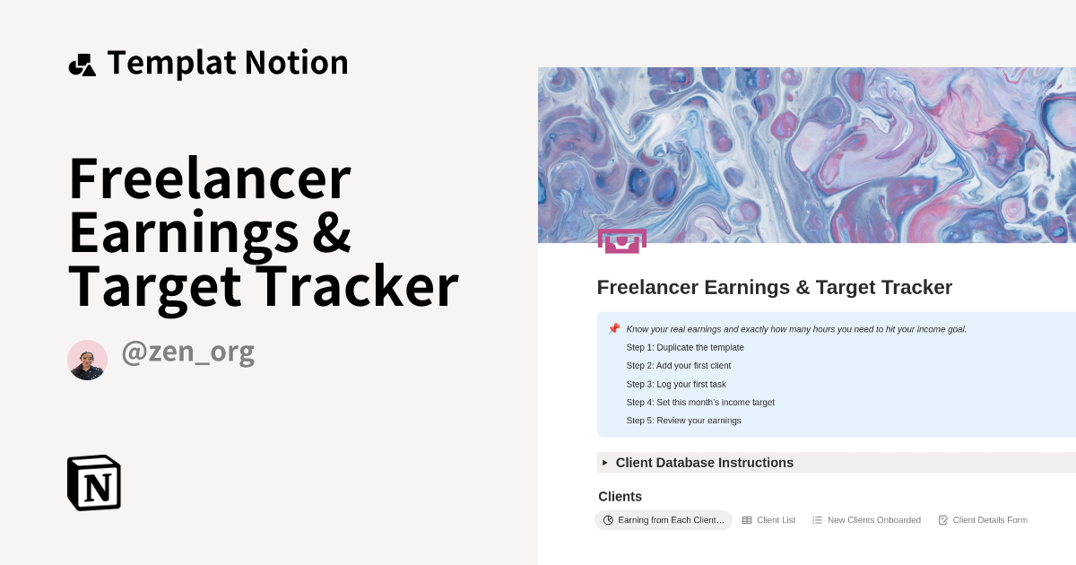 Freelancer Earnings & Target Tracker Templat oleh Zen Org | Notion ...
