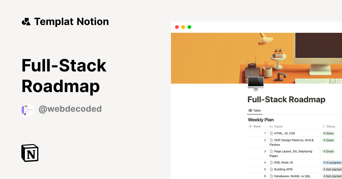 Full-Stack Roadmap Templat oleh Webdecoded | Notion Marketplace