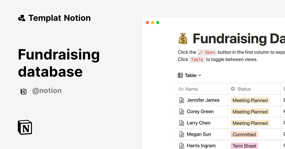 Fundraising database Templat oleh Notion | Notion Marketplace