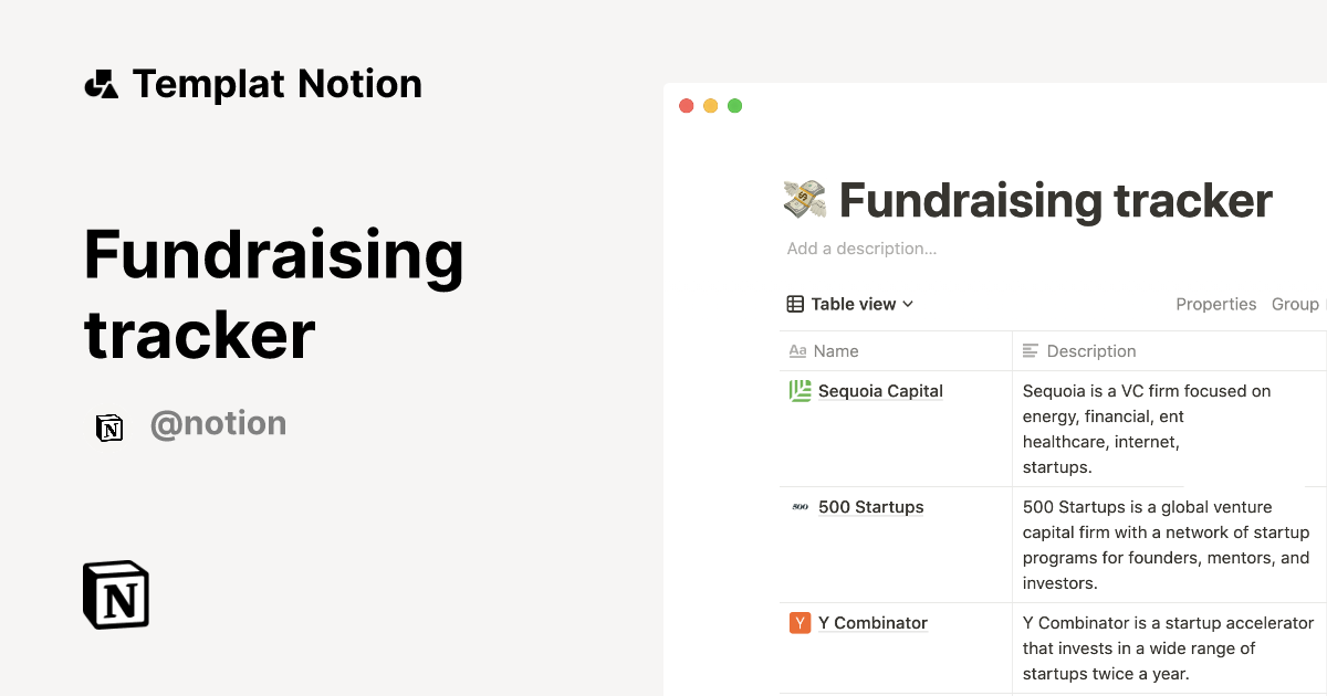 Templat Fundraising tracker 2026 | Notion Marketplace