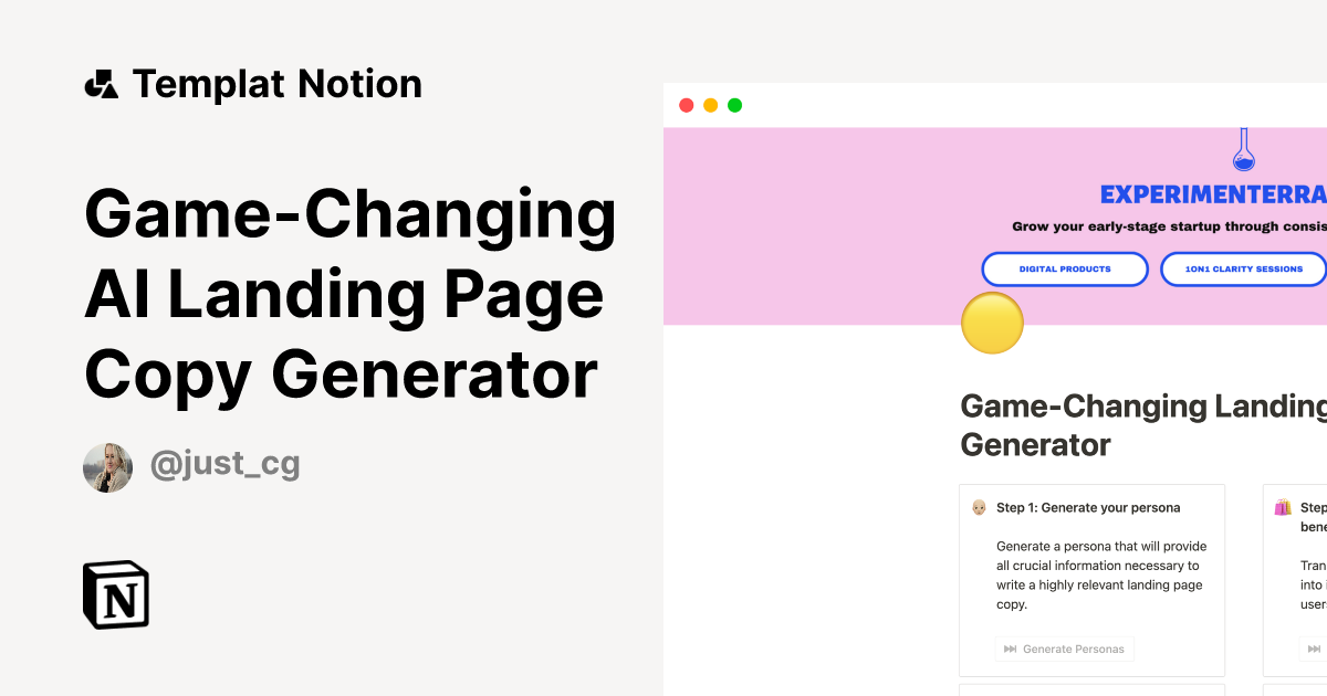 Game-Changing AI Landing Page Copy Generator Templat oleh Justi CG | Notion Marketplace
