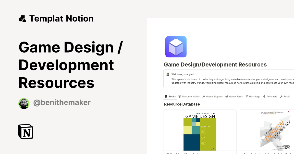 Game Design / Development Resources Templat oleh Beni | Notion Marketplace