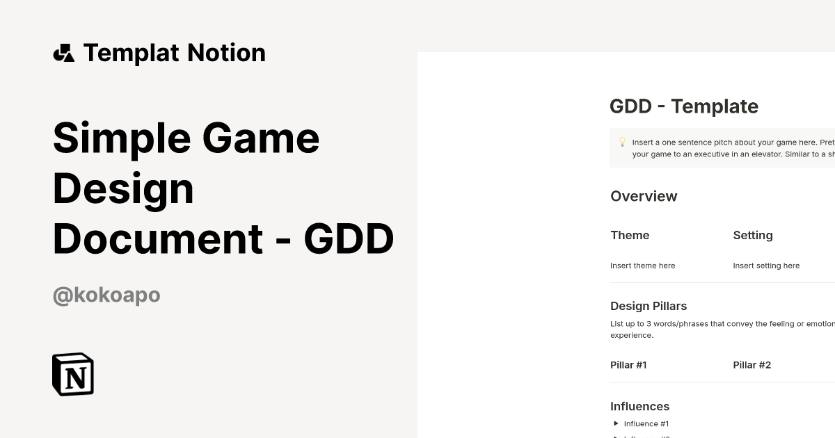 Simple Game Design Document - GDD Templat oleh Kokoapo | Notion Marketplace