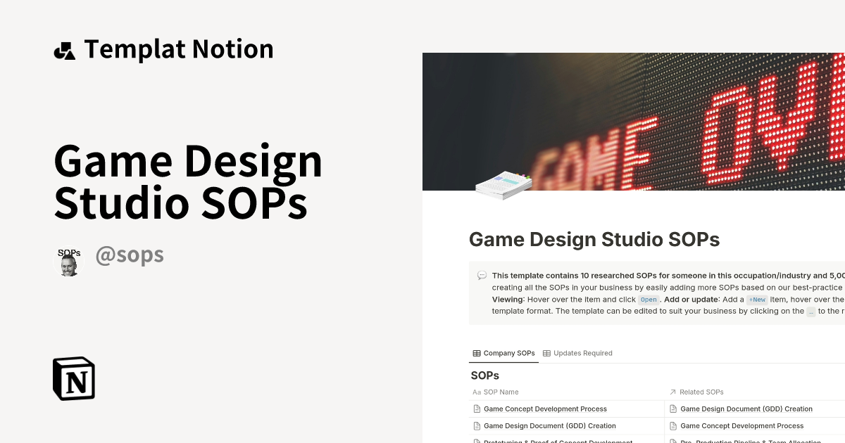 Game Design Studio SOPs Templat oleh SOPs | Notion Marketplace