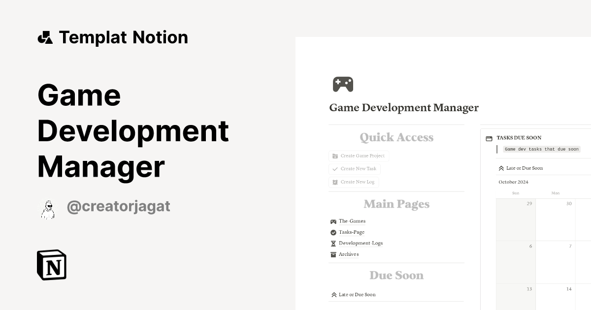 Templat Game Development Manager | Notion Marketplace