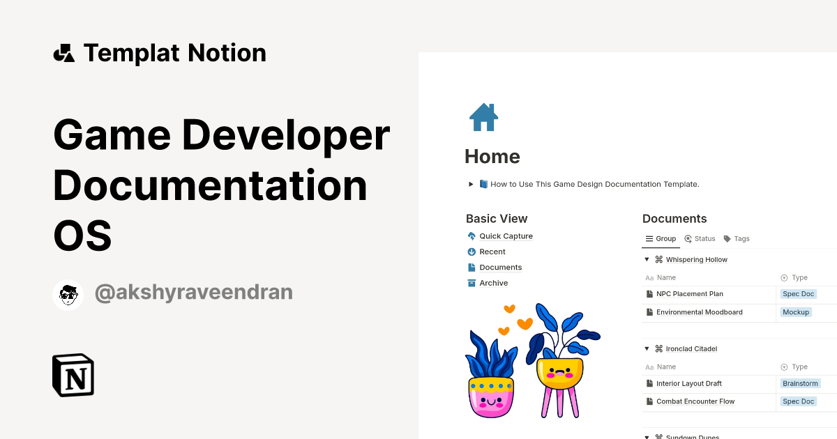 Templat Game Developer Documentation OS | Notion Marketplace