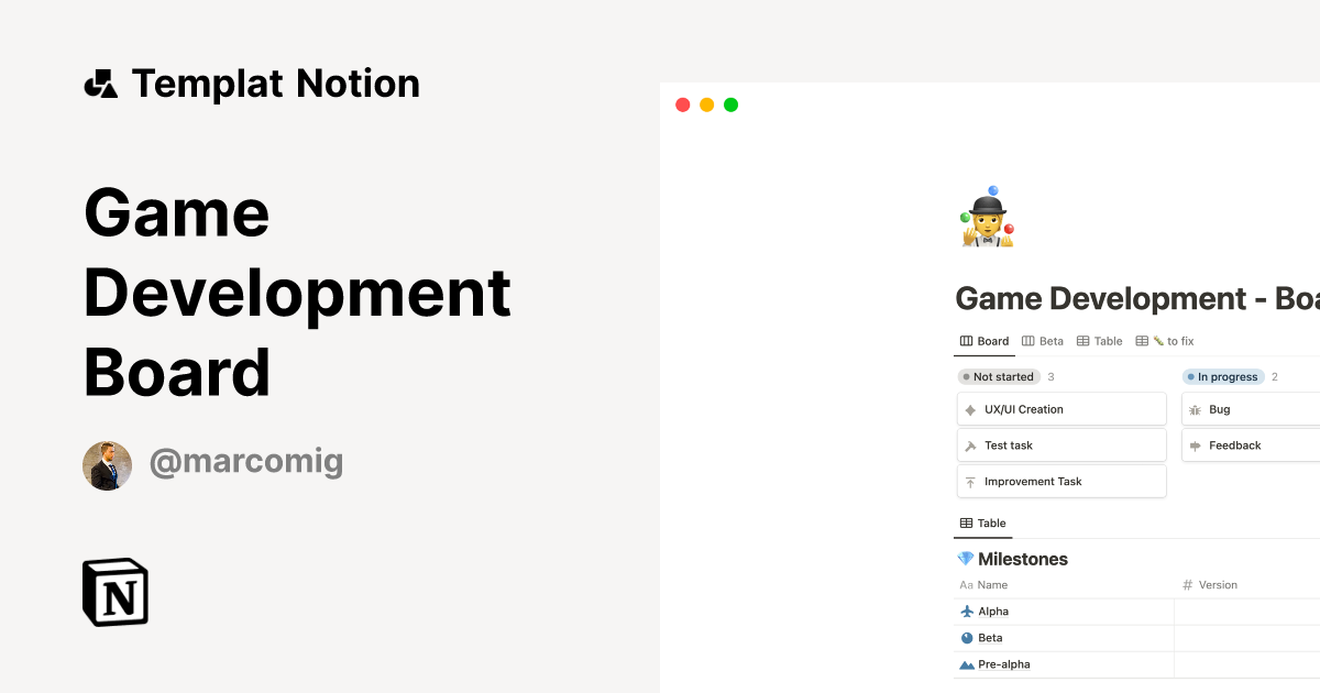 Templat Game Development Board | Notion Marketplace