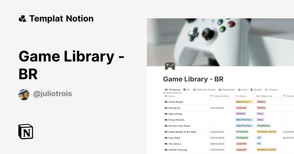 Game Library - BR Templat oleh Julio Trois | Notion Marketplace