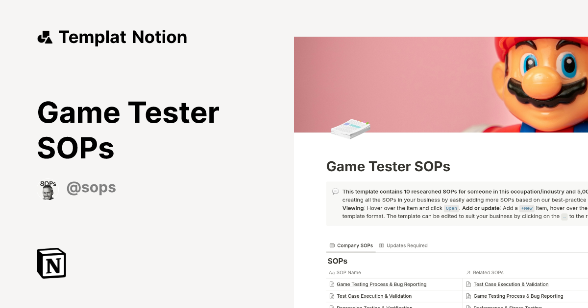 Game Tester SOPs Templat oleh SOPs | Notion Marketplace