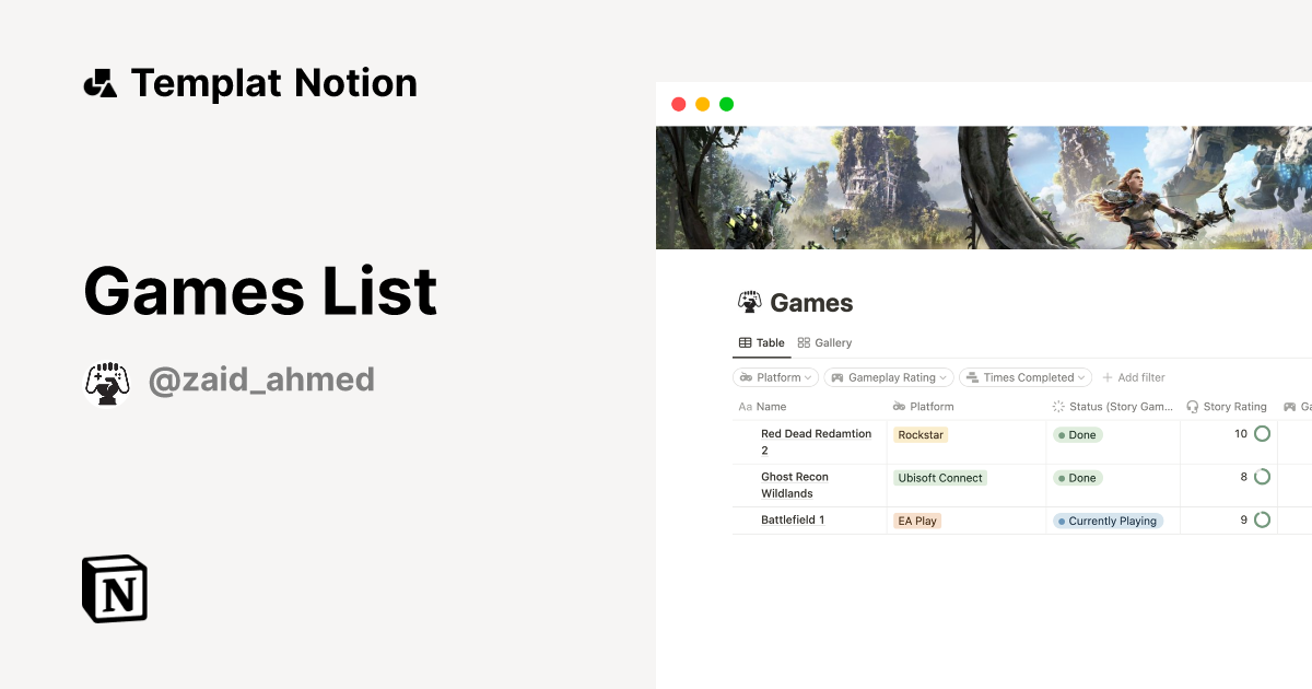 Templat Games List | Notion Marketplace