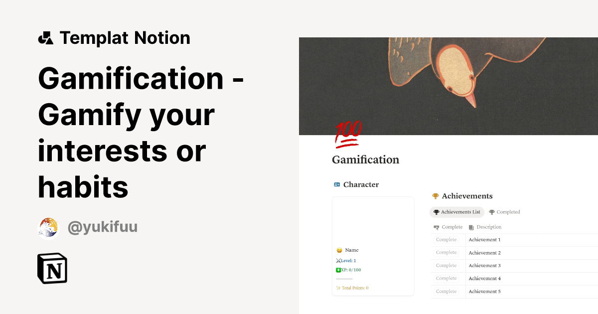 Templat Gamification - Gamify your interests or habits | Notion Marketplace