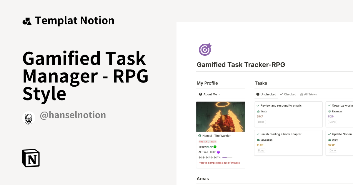 Gamified Task Manager - RPG Style Templat oleh Hansel Systems | Notion ...