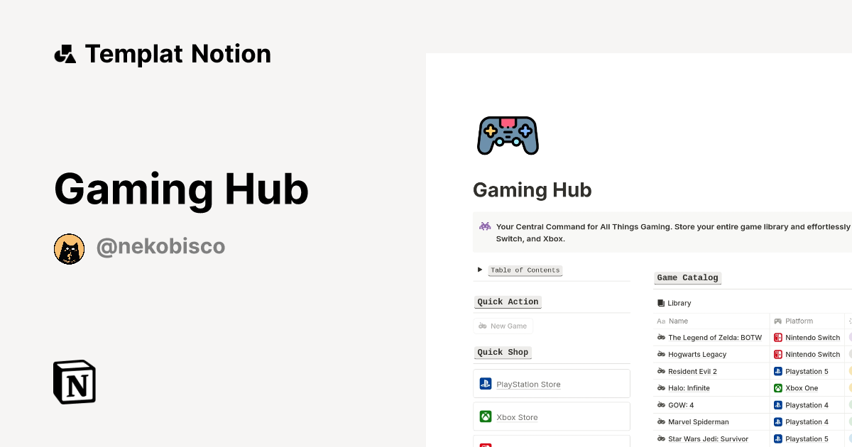 Gaming Hub Templat oleh NekoBisco | Notion Marketplace
