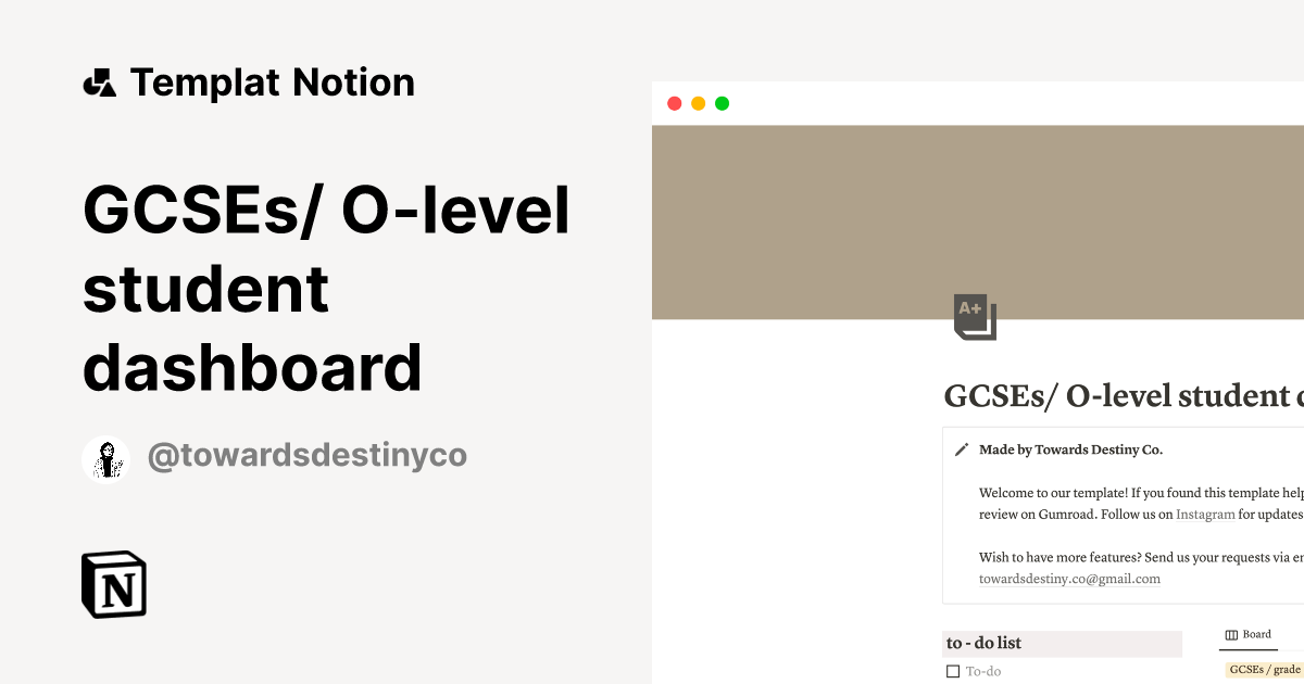 Templat GCSEs/ O-level student dashboard | Notion Marketplace