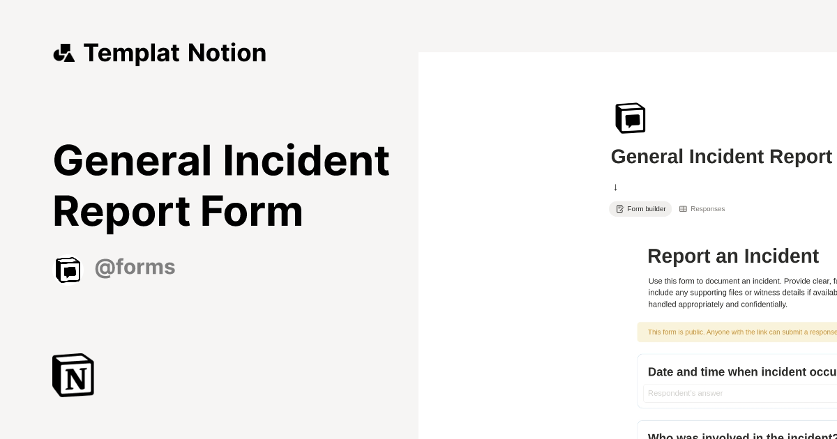 Templat General Incident Report Form | Notion Marketplace
