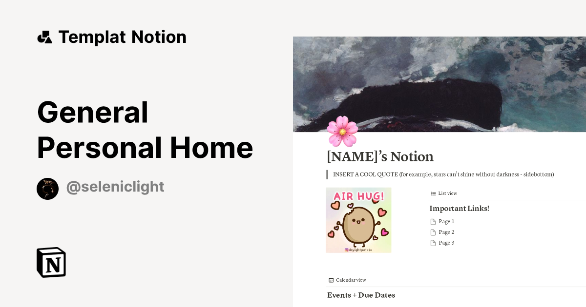 General Personal Home Templat oleh Selenic_Light | Notion Marketplace