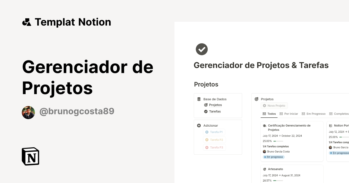Gerenciador de Projetos Templat oleh Bruno Garcia Costa | Notion Marketplace