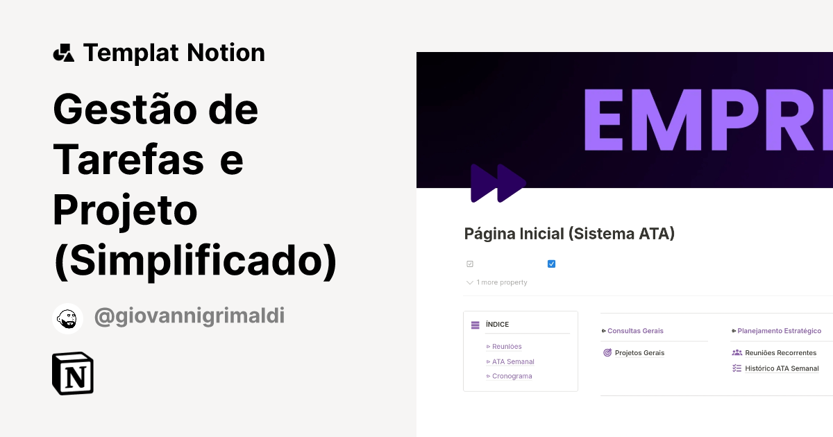Gestão de Tarefas e Projeto (Simplificado) Templat oleh Giovanni Grimaldi | Notion Marketplace