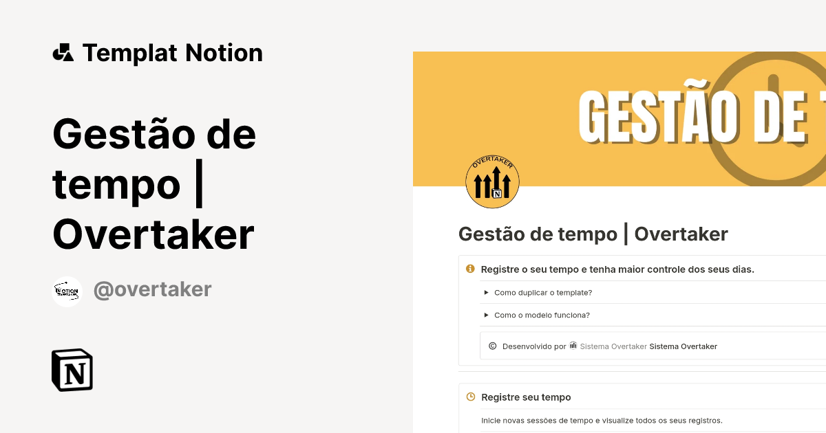 Templat Gestão de tempo | Overtaker | Notion Marketplace