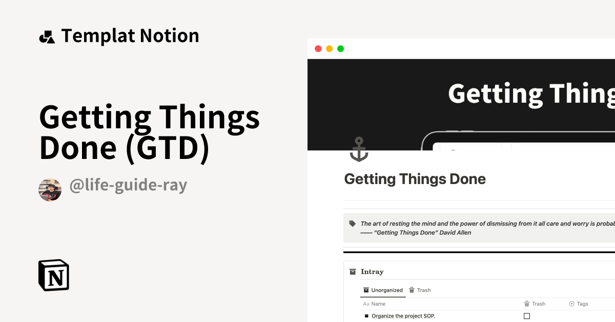 Getting Things Done (GTD) Templat oleh Life-Guide-Ray | Notion Marketplace