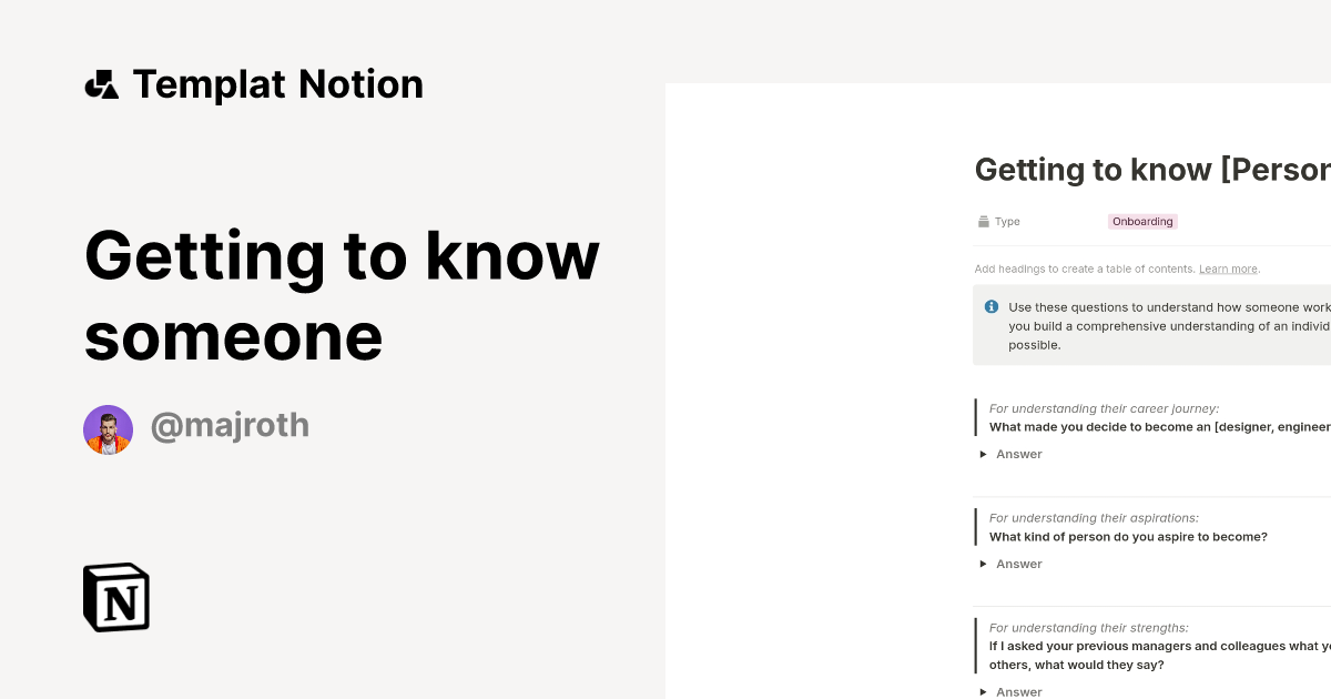 Getting to know someone Templat oleh Martin Merschroth | Notion Marketplace
