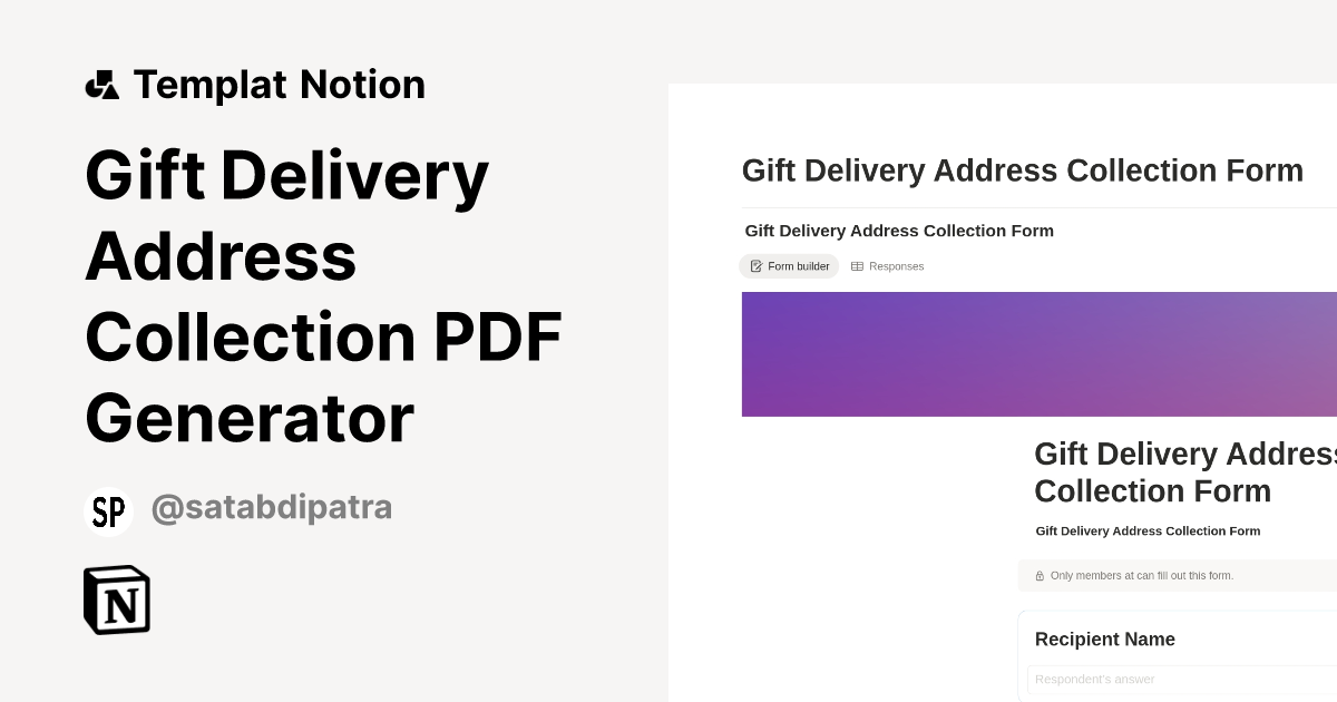 Templat Gift Delivery Address Collection PDF Generator | Notion Marketplace