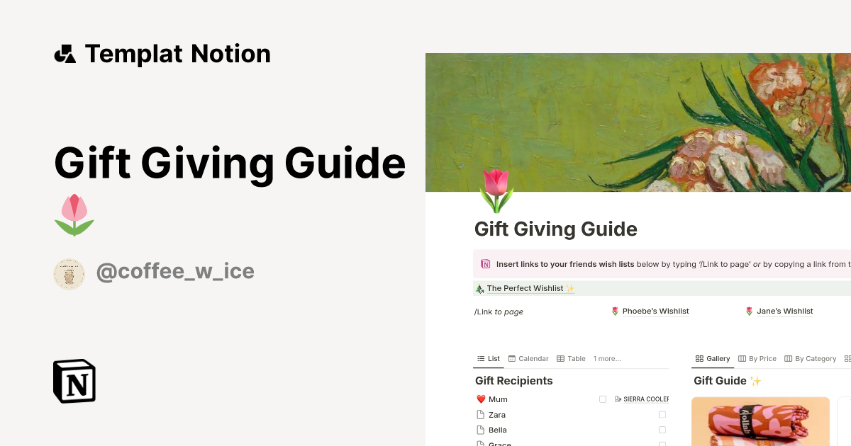 Templat Gift Giving Guide 🌷 | Notion Marketplace