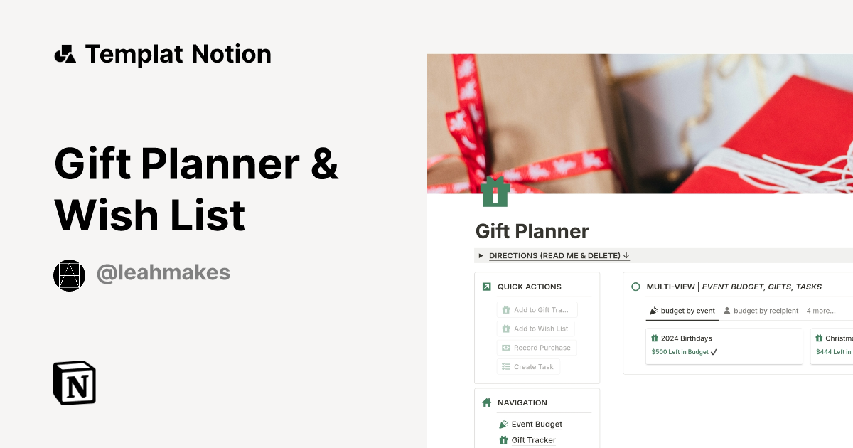 Gift Planner & Wish List Templat oleh LeahMakes | Notion Marketplace