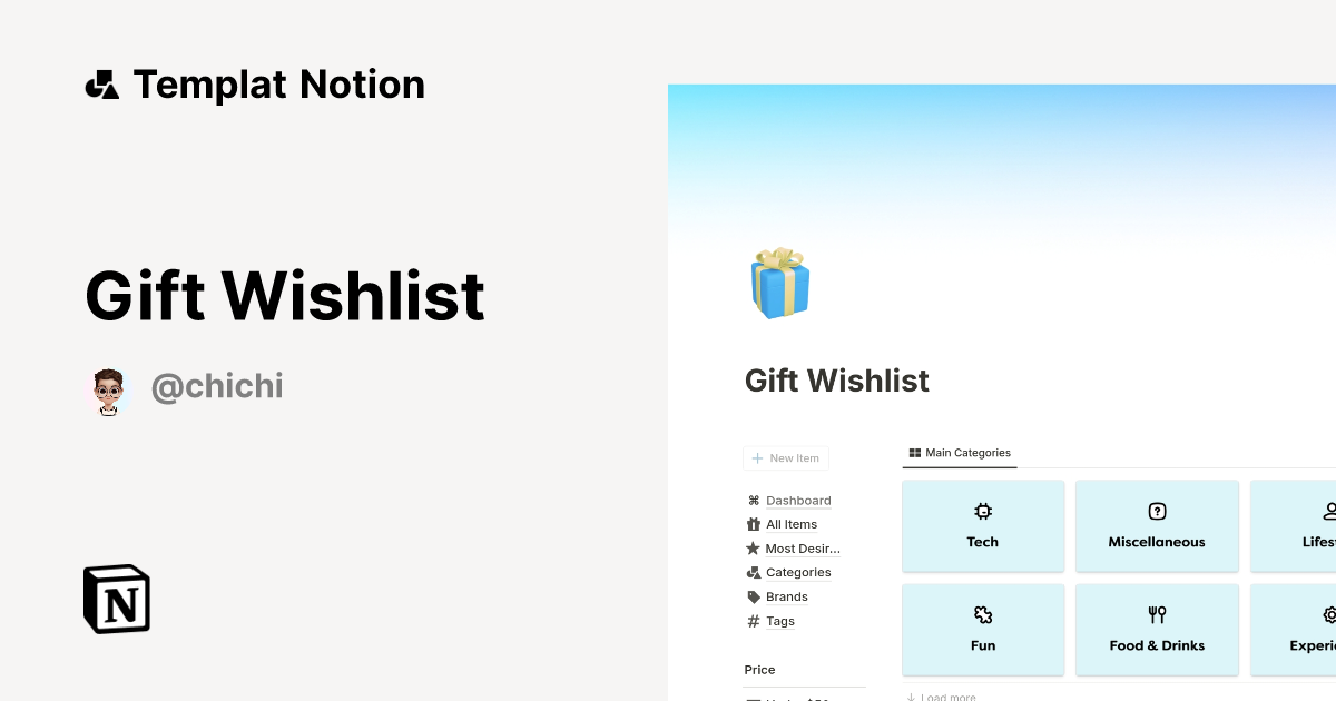 Gift Wishlist Templat oleh Chichi | Notion Marketplace