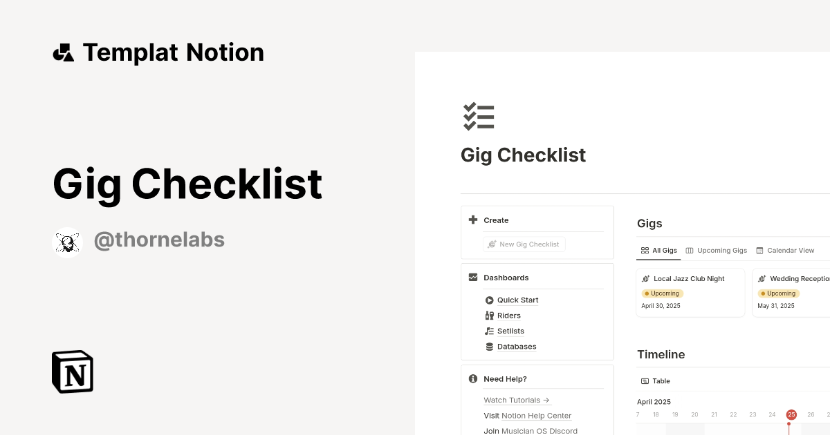 Templat Gig Checklist | Notion Marketplace