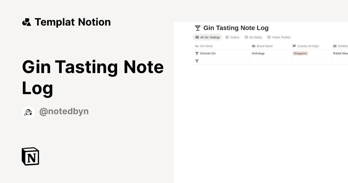 Gin Tasting Note Log Templat oleh Noted by N | Notion Marketplace