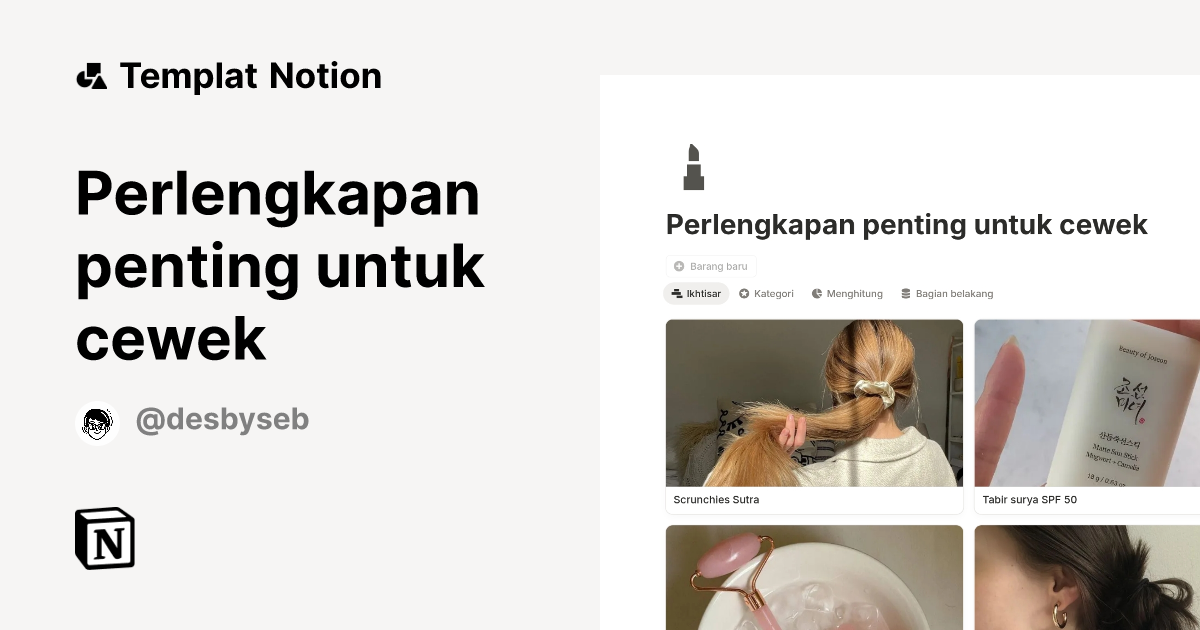 Templat Perlengkapan penting untuk cewek | Notion Marketplace