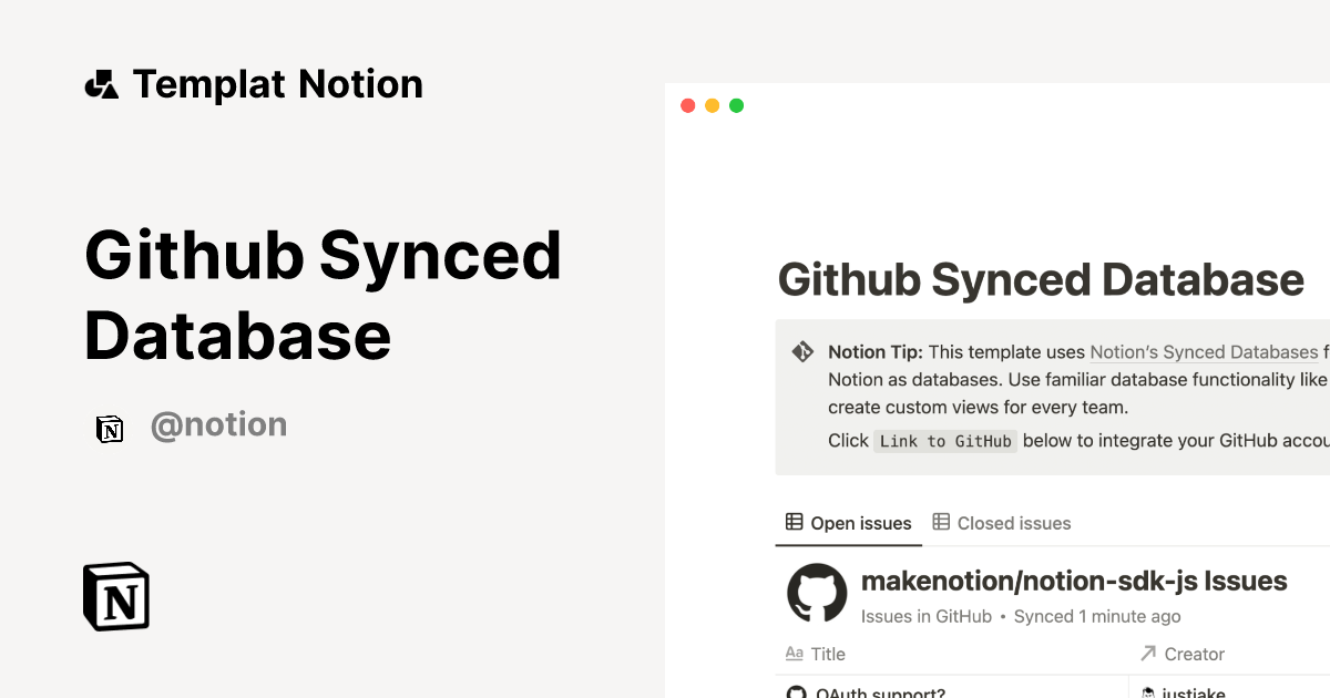 Templat Github Synced Database 2025 | Notion Marketplace