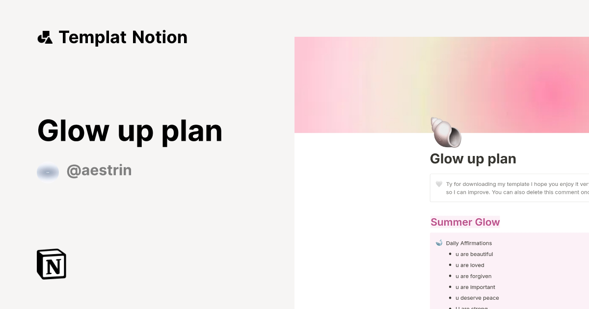 Templat Glow up plan | Notion Marketplace
