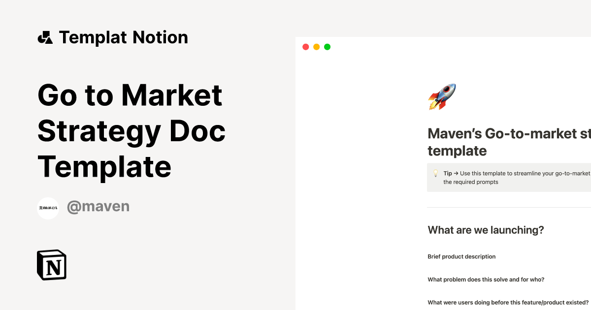 Go to Market Strategy Doc Template Templat oleh Maven | Notion Marketplace