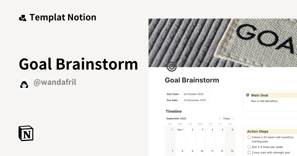 Goal Brainstorm Templat oleh Wanda | Notion Marketplace