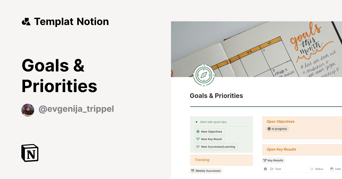 Goals & Priorities Templat oleh Evgenija Trippel | Notion Marketplace