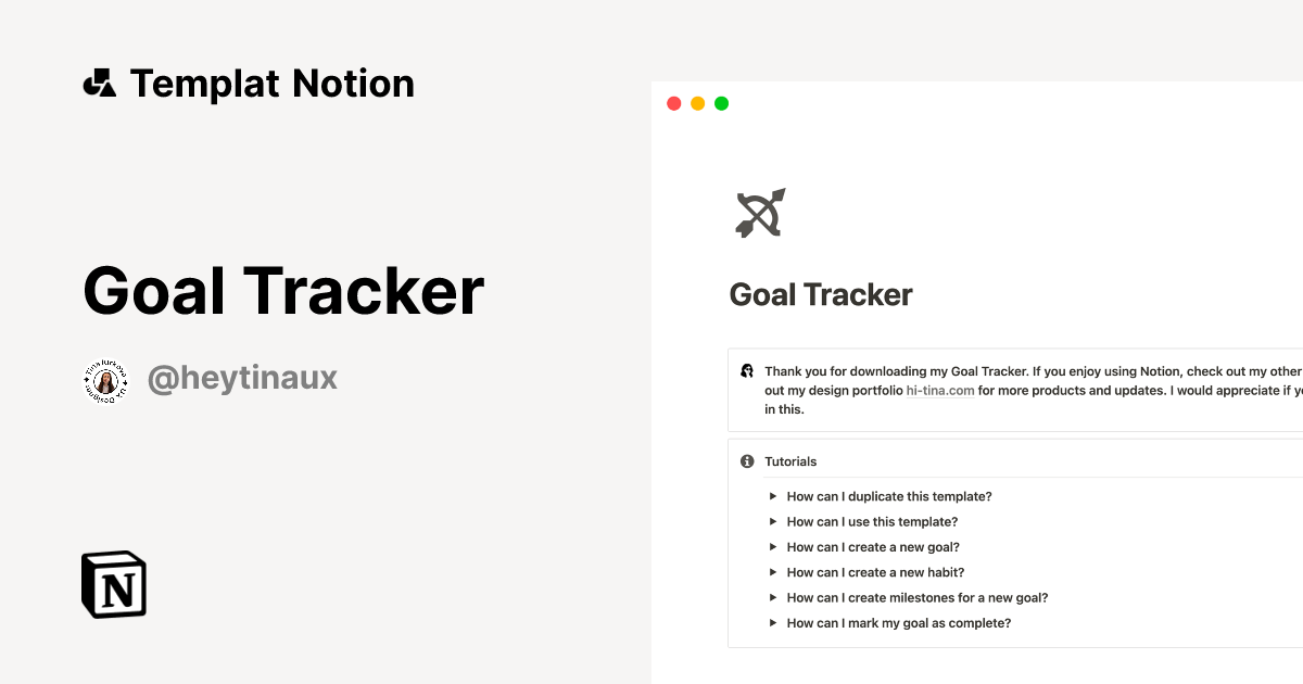 Goal Tracker Templat oleh Tina Iurkova | Notion Marketplace