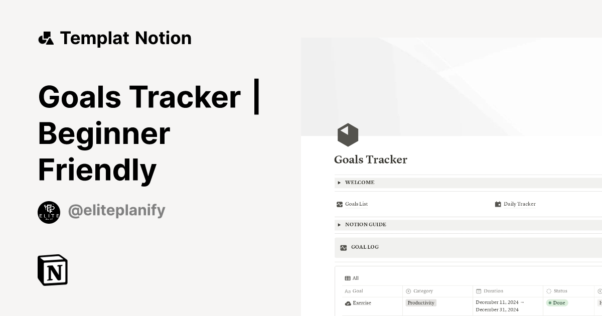 Templat Goals Tracker | Beginner Friendly | Notion Marketplace