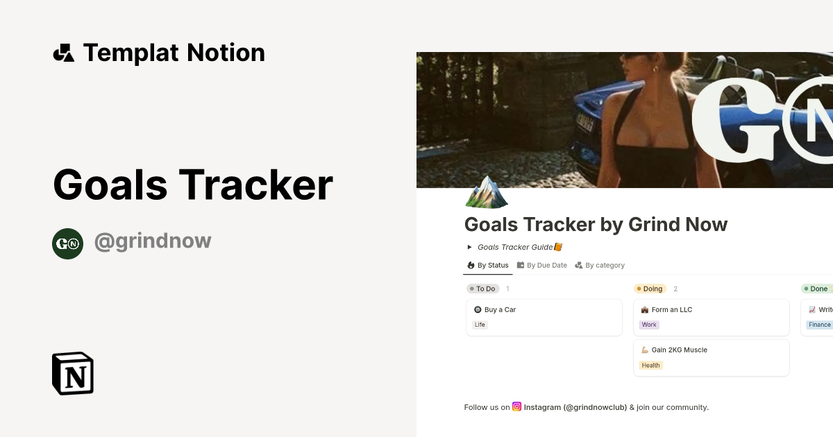 Goals Tracker Templat oleh Grind Now | Notion Marketplace